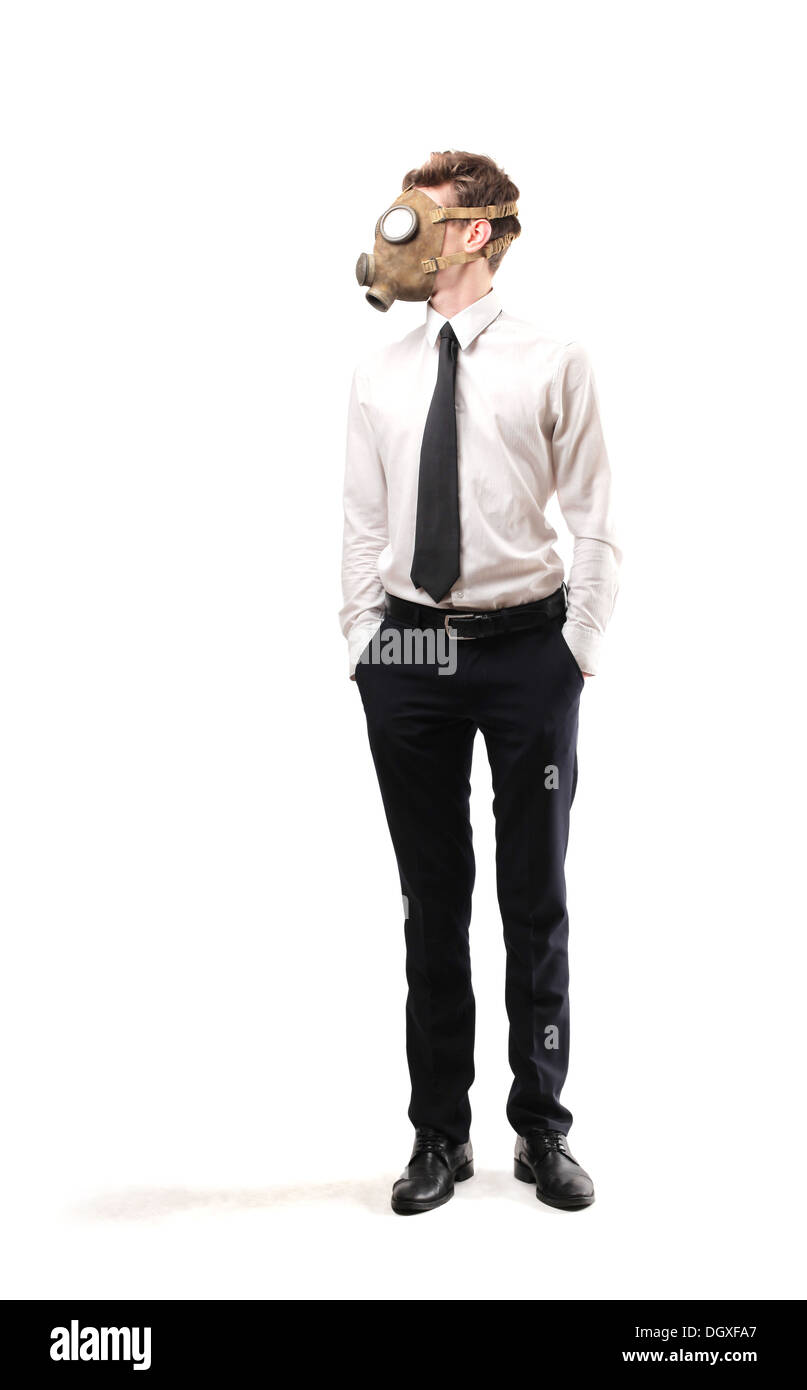 Young office worker with a gas mask Stock Photo - Alamy