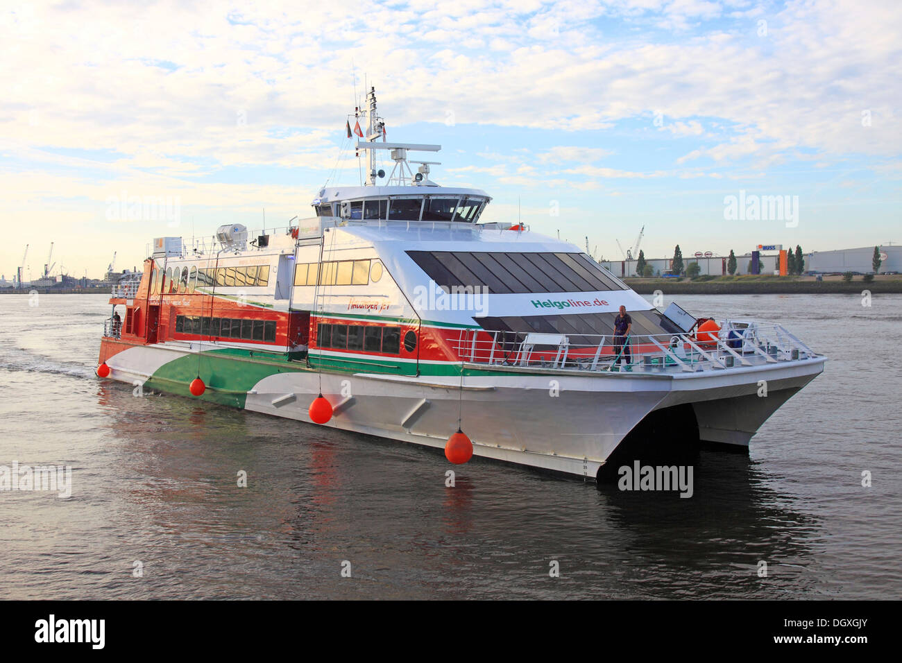 Ocean-going catamaran, Halunder Jet, Heligoland ferry on the way to ...