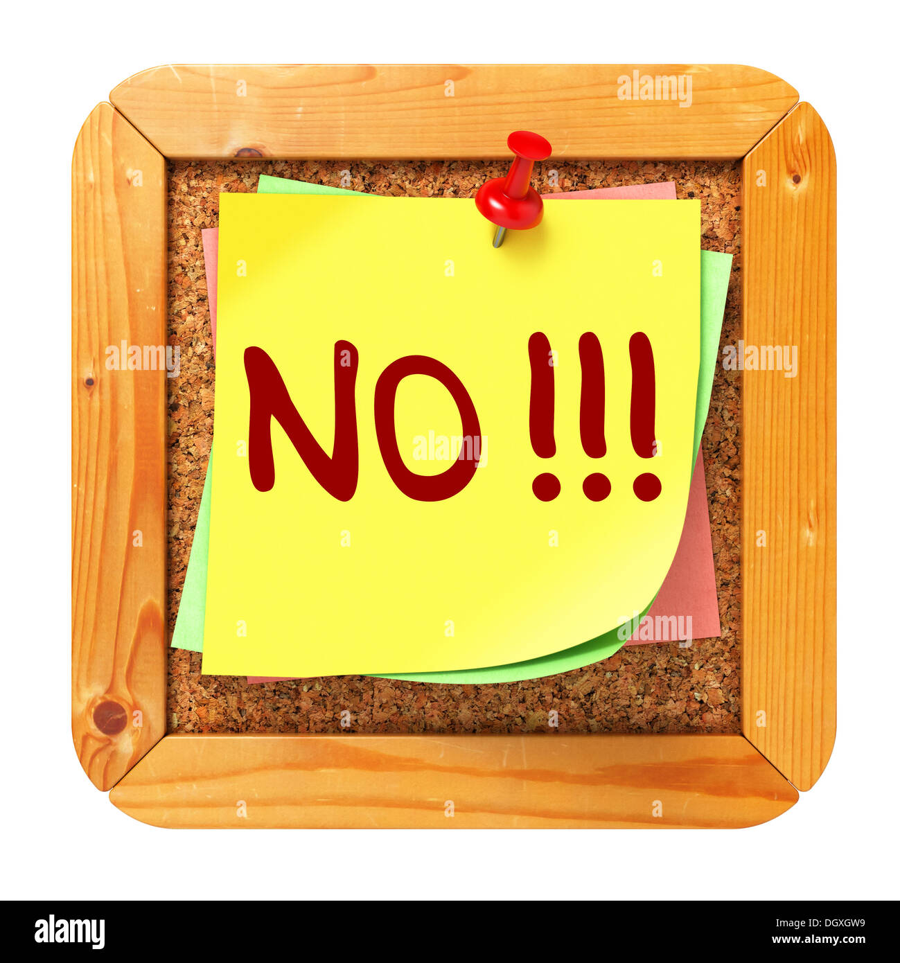NO!!!. Yellow Sticker on Bulletin Stock Photo - Alamy