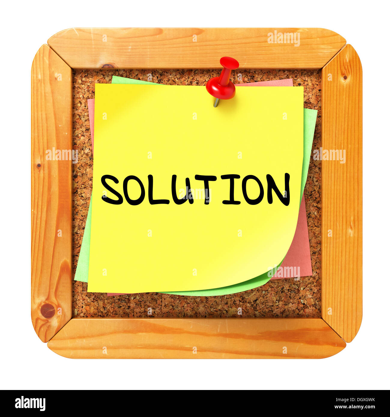 Solution. Yellow Sticker on Bulletin Stock Photo - Alamy