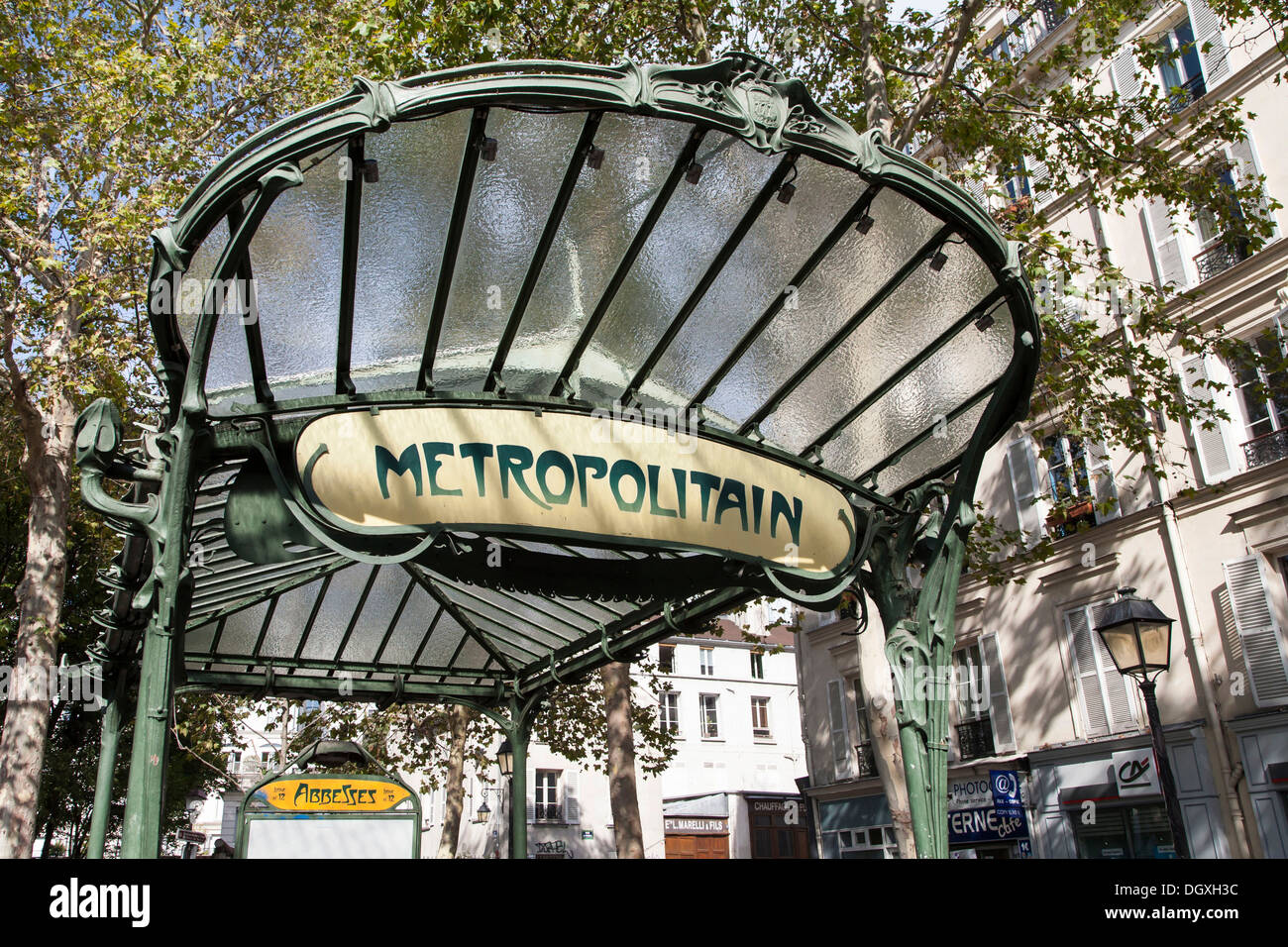 Entrance of the metro station Abbesses with original art nouveau roof ...