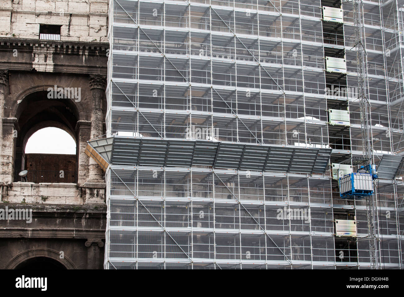 Scaffolding covers the Colosseum in Rome while it undergoes maintenance ...