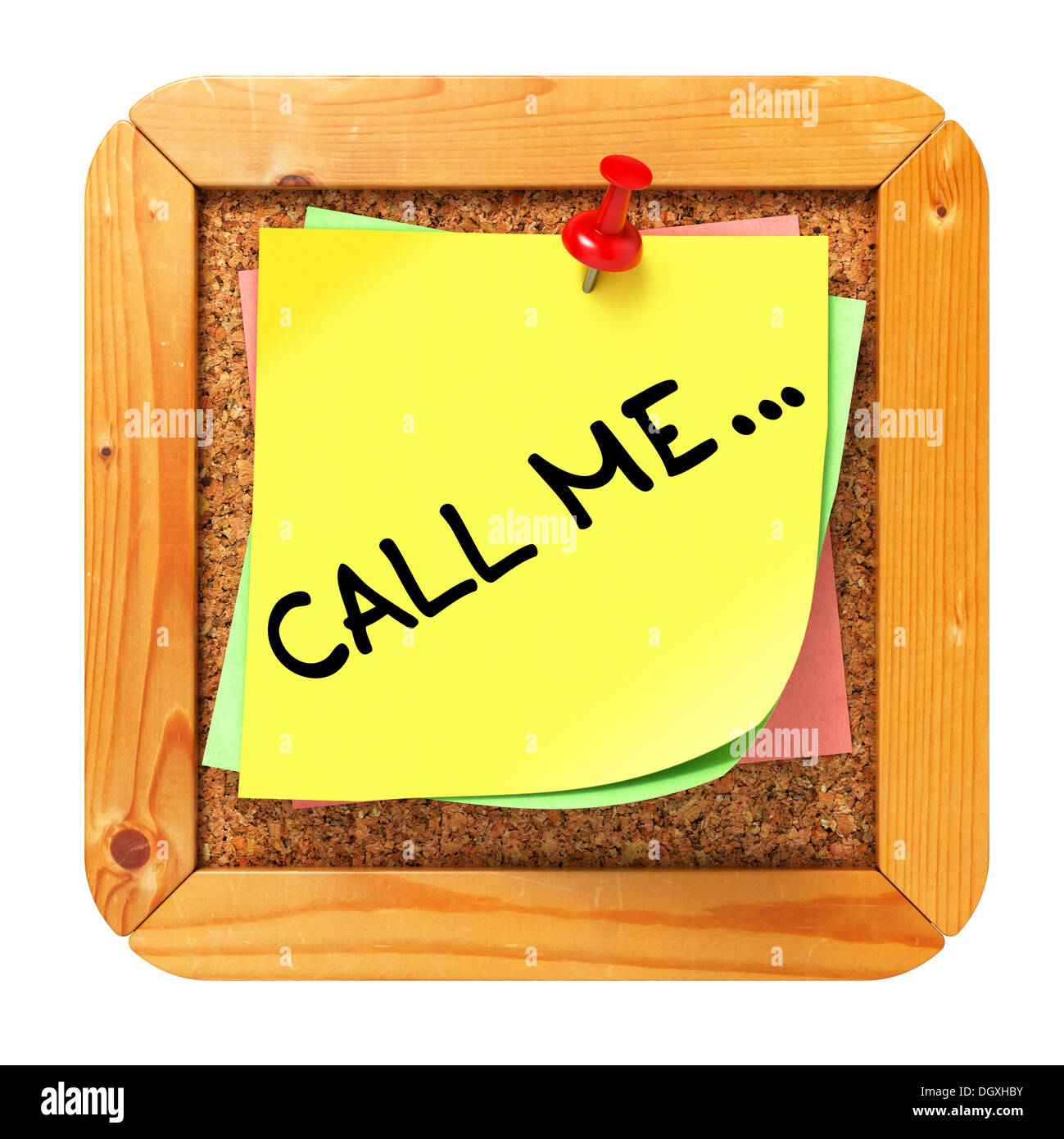 Call Me. Yellow Sticker on Bulletin Stock Photo - Alamy