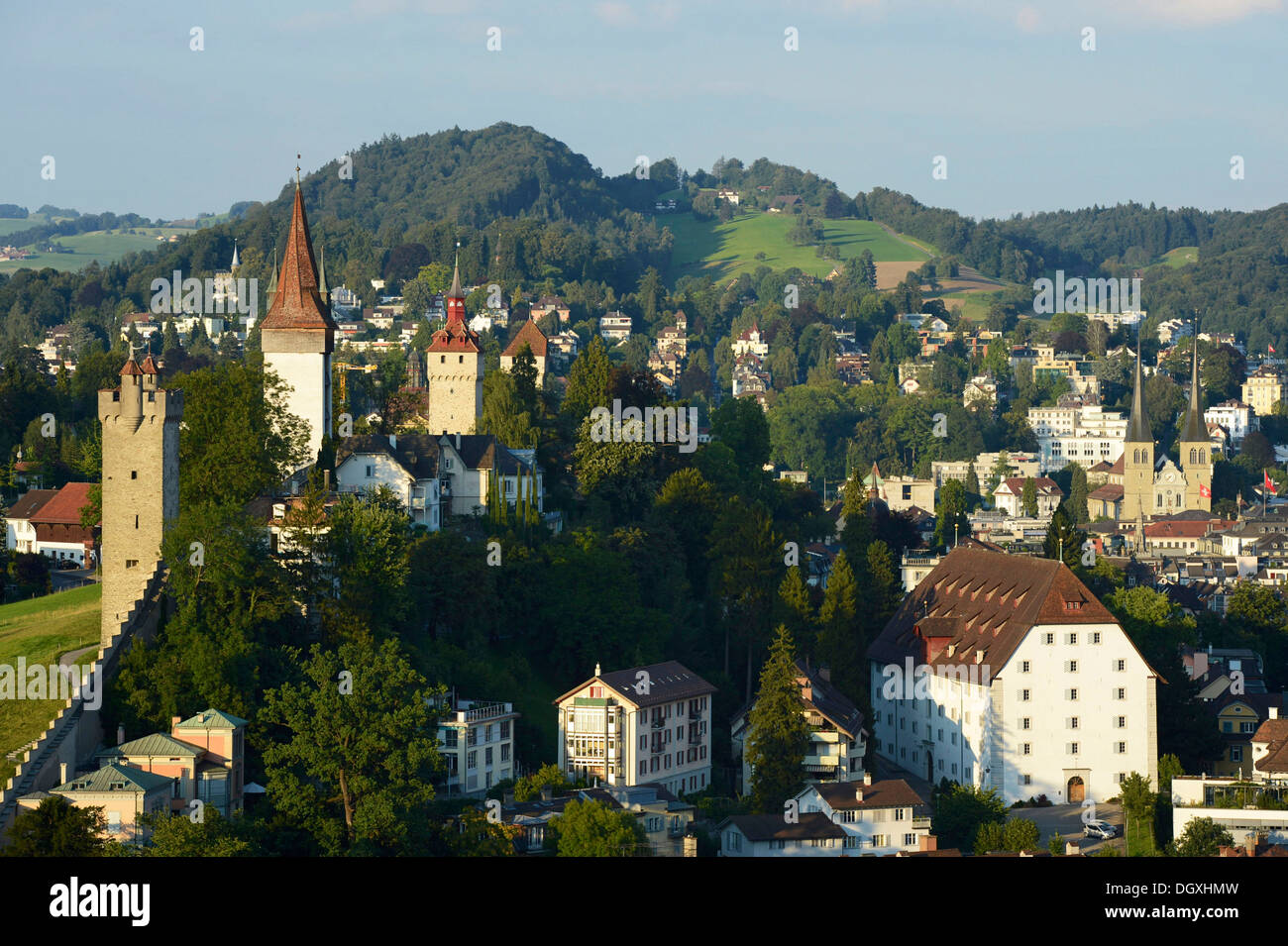 Musegg wall with the Musegg towers, Nine Towers with Maennliturm ...