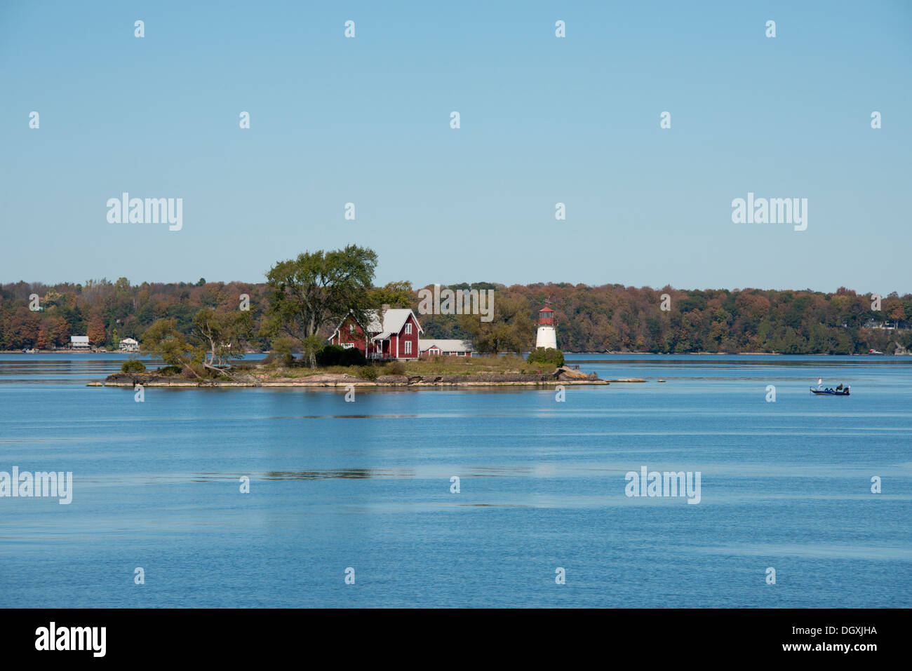 New York, St. Lawrence Seaway, Thousand Islands. Fisherman in front of ...