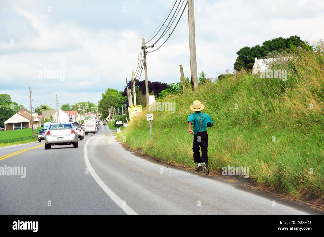 Amish boy running along the road, Lancaster County, Amish Country ...