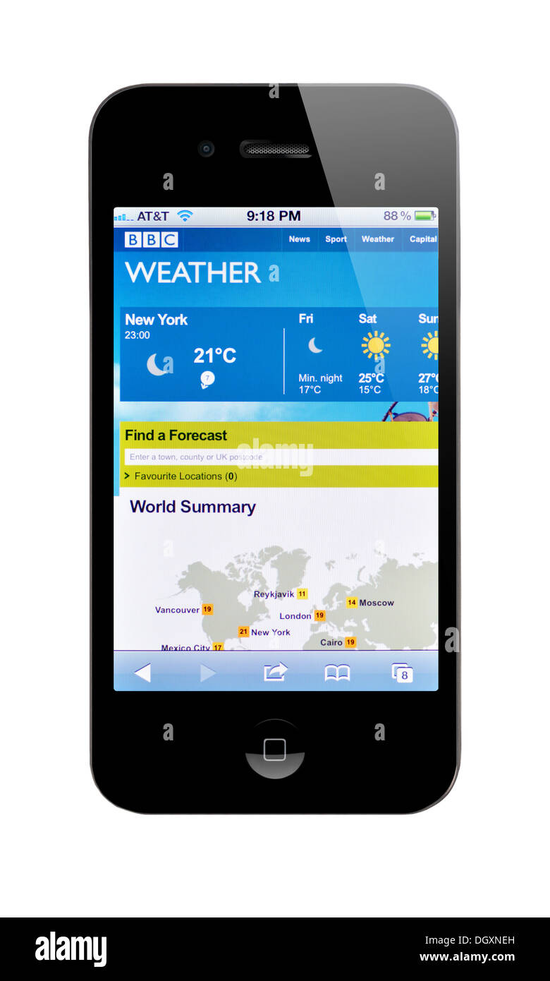 iPhone screen showing BBC Weather website Stock Photo - Alamy