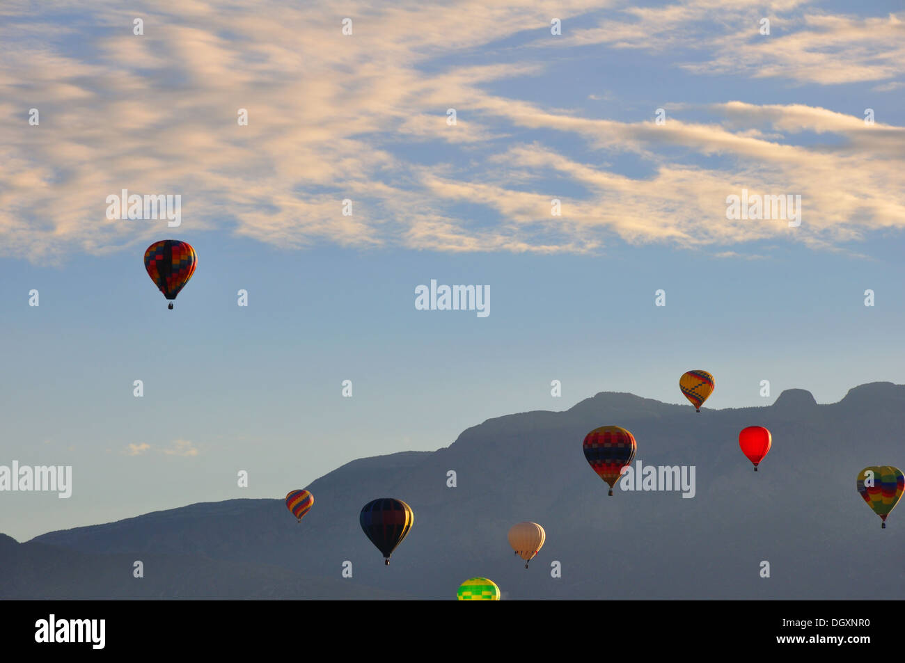 Hot air balloon floating over Albuquerque, New Mexico, USA Stock Photo ...