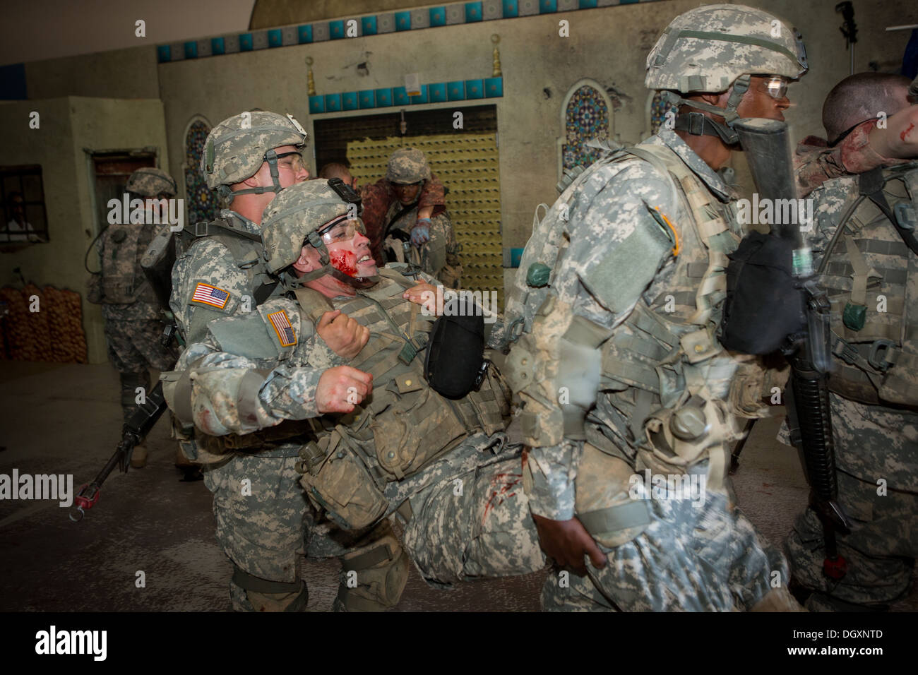 US Army soldiers during combat medical simulation at basic combat ...
