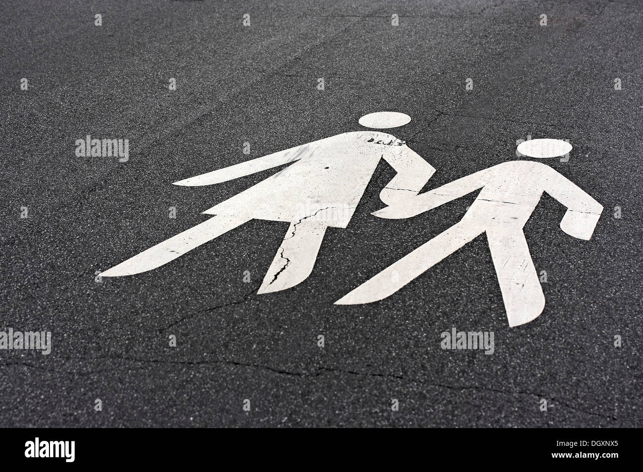 Road marking, pictogram, pedestrians, adult and child Stock Photo - Alamy