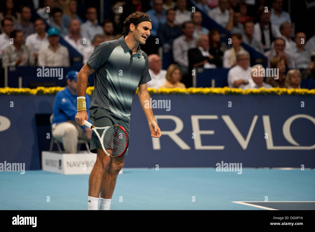 Basel, Switzerland. 27th Oct, 2013. Roger Federer (SUI) yells out of ...