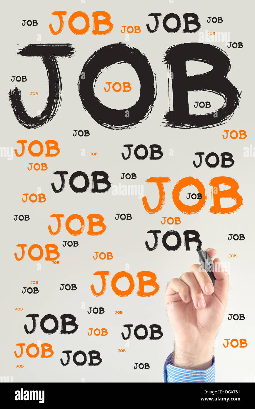Job offer. Businessman writing word JOB Stock Photo - Alamy