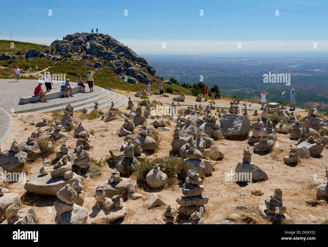Portugal, the Algarve, piles of stones left by tourists at Foia ...