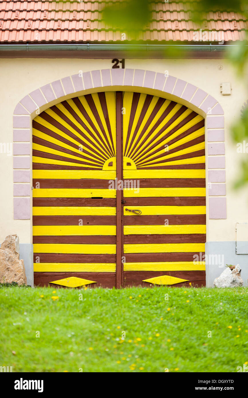 Colorful gate to the house in Holasovice, Czech Republic Stock Photo ...