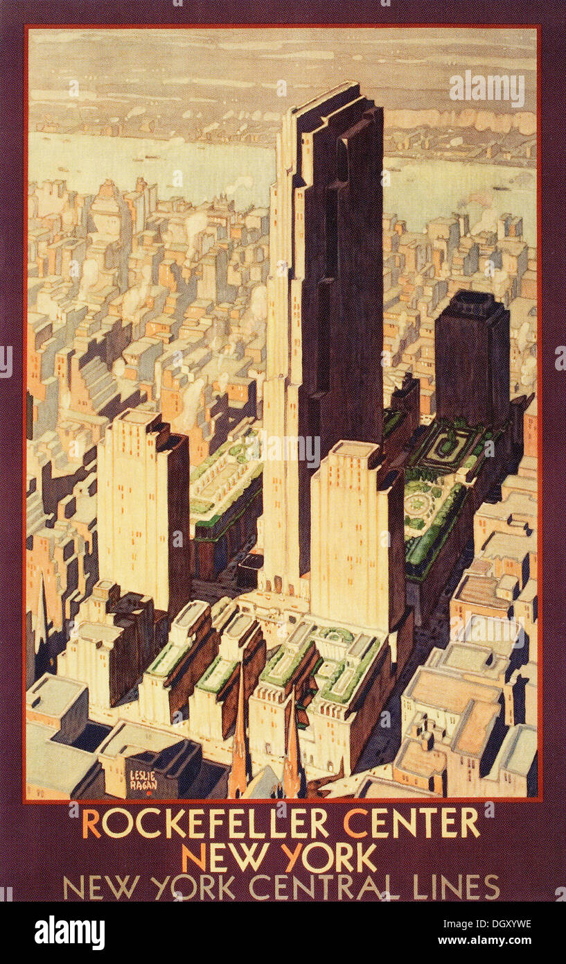 Rockefeller Center, New York, Central Lines vintage travel poster, 1933 ...