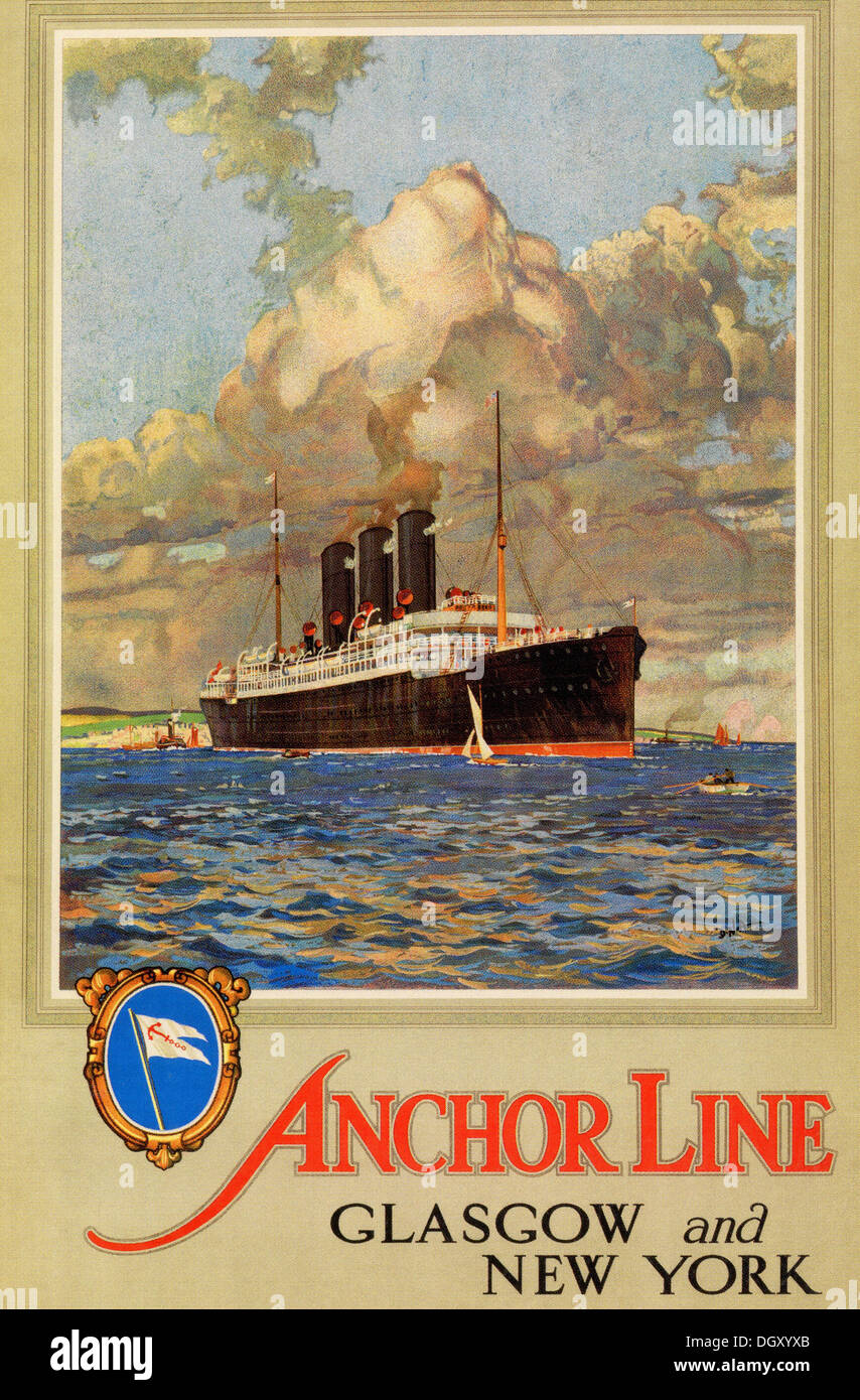 Anchor Line ad vintage travel poster, 1932 - Editorial use only Stock ...