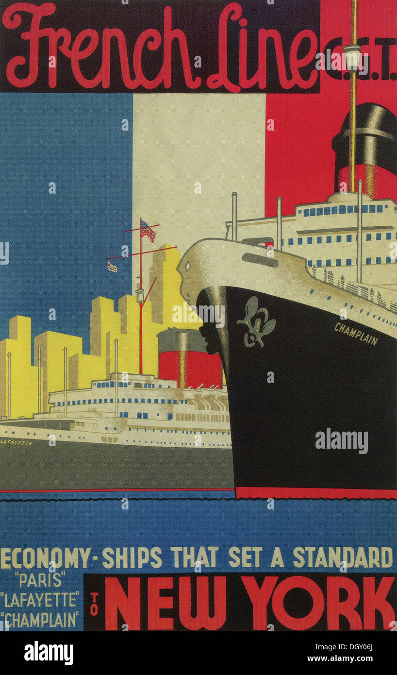 French Line ad vintage travel poster, 1930 - Editorial use only Stock ...