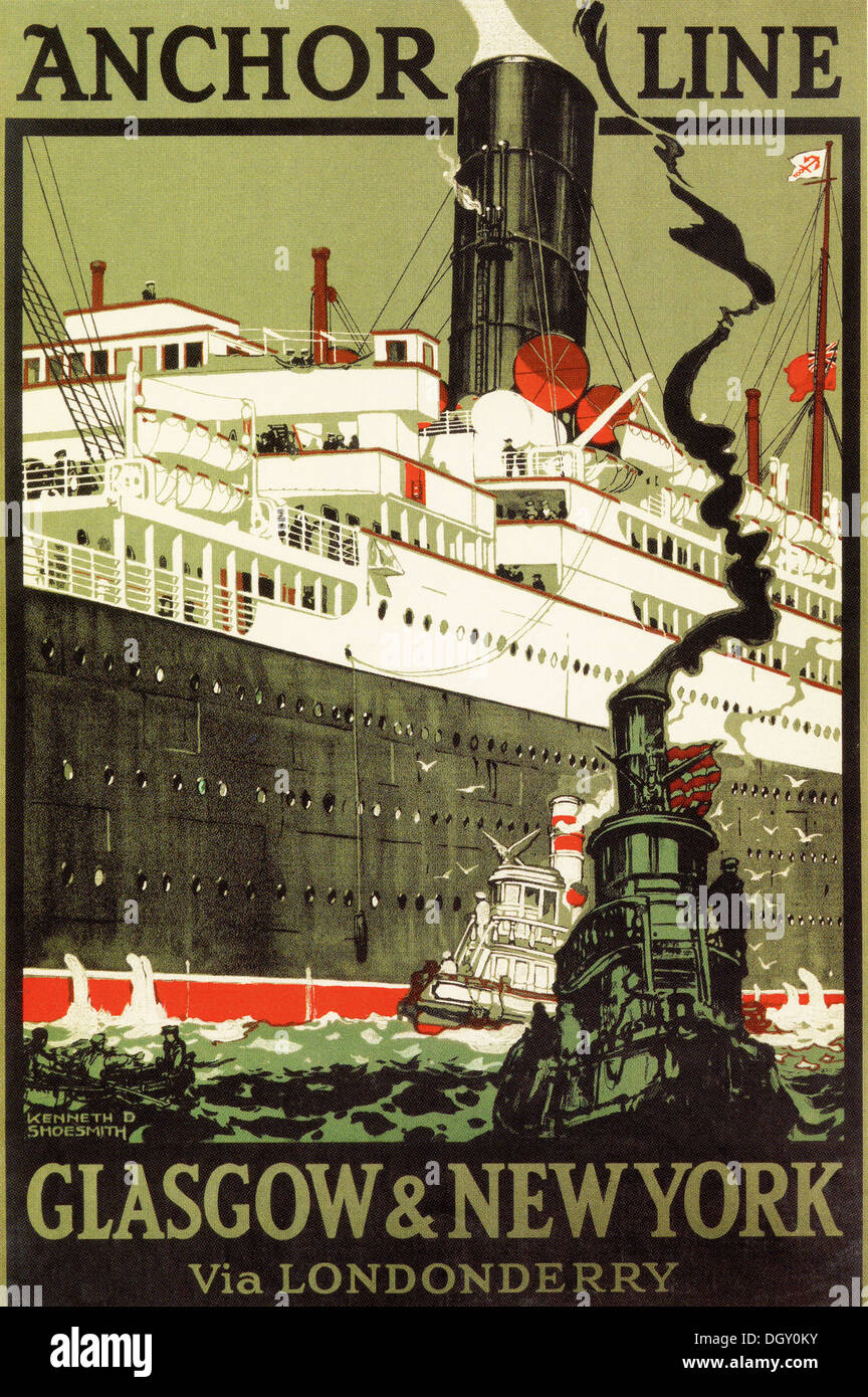 Anchor Line ad vintage travel poster, 1924 - Editorial use only Stock ...