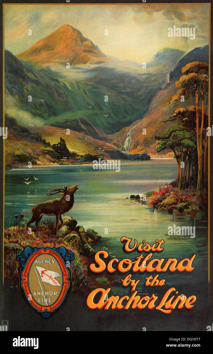 Anchor Line ad vintage travel poster, 1921 - Editorial use only Stock ...