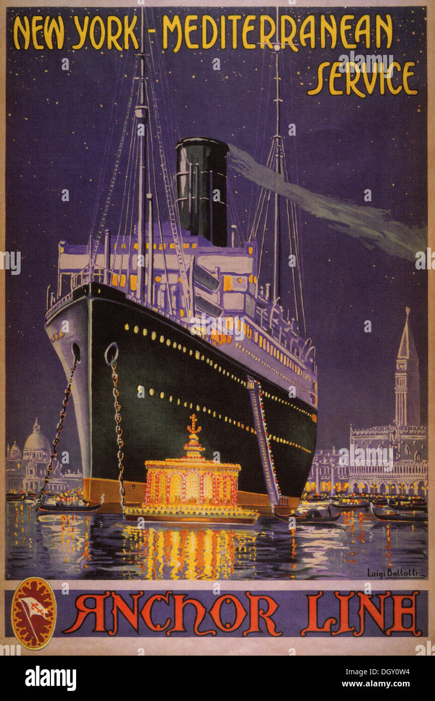 Anchor Line ad vintage travel poster, 1920 - Editorial use only Stock ...