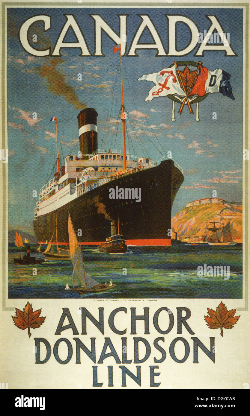 Anchor Donaldson Line ad vintage travel poster, 1920 - Editorial use ...