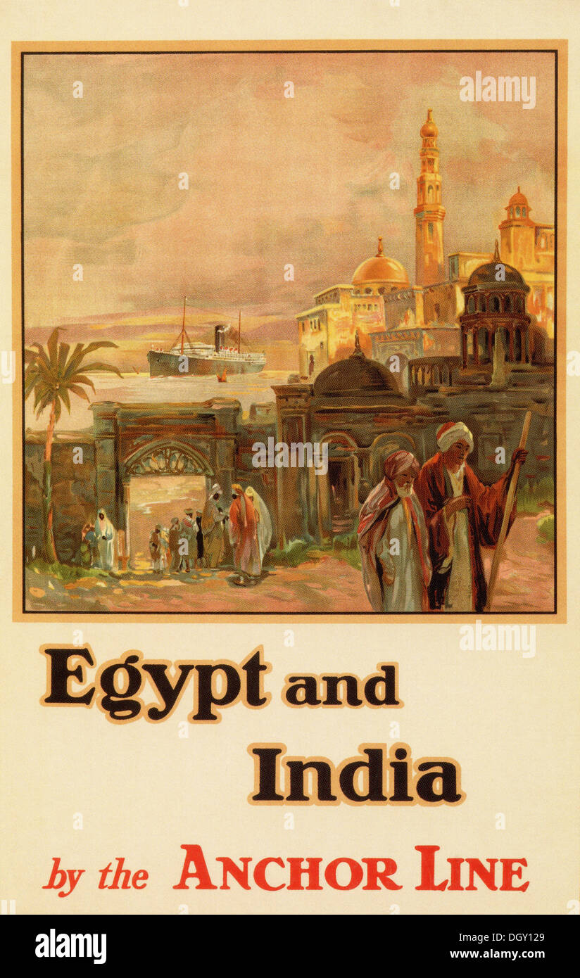 Anchor Line ad vintage travel poster, 1920 - Editorial use only Stock ...