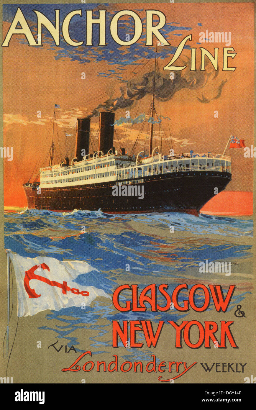 Anchor Line ad vintage travel poster, 1914 - Editorial use only Stock ...