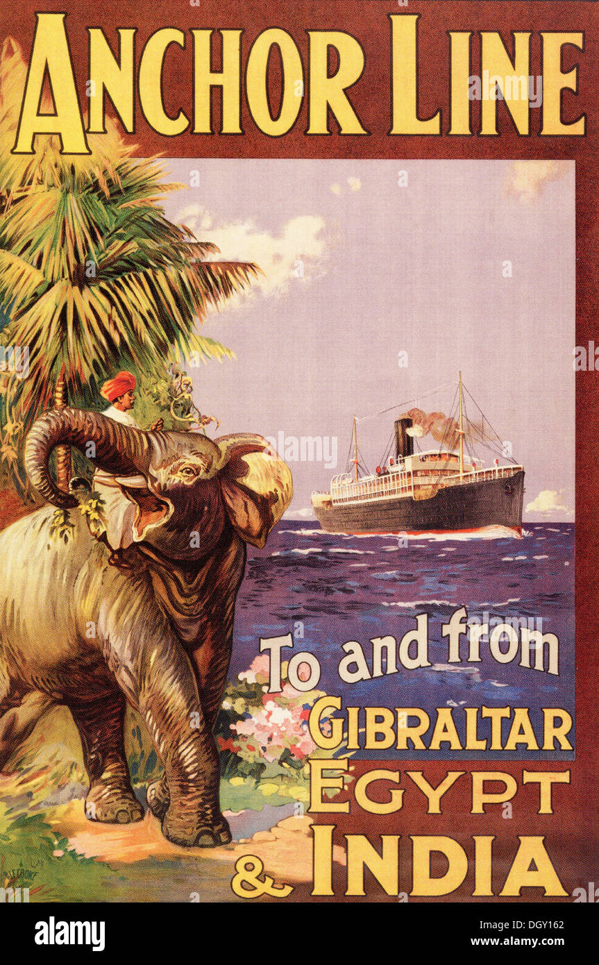 Anchor Line ad vintage travel poster, 1914 - Editorial use only Stock ...