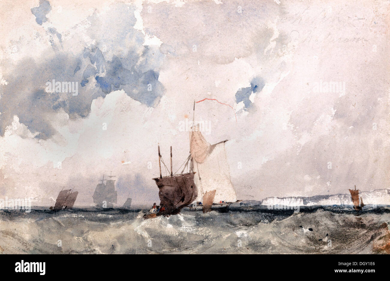Richard Parkes Bonington, Vessels in a Choppy Sea 1824 Watercolor on ...