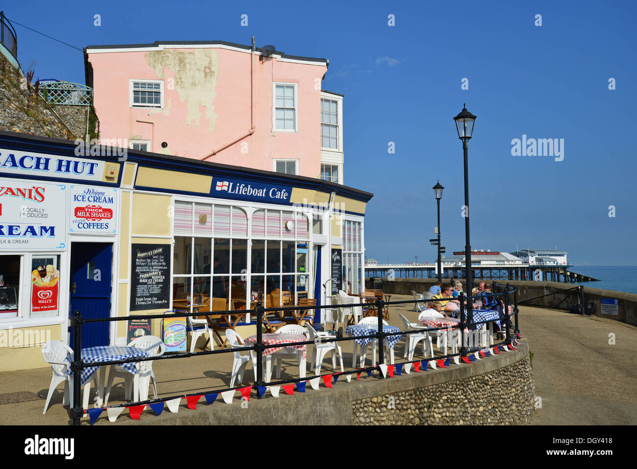 Lifeboat Cafe on beach promenade, Cromer, Norfolk, England, United ...
