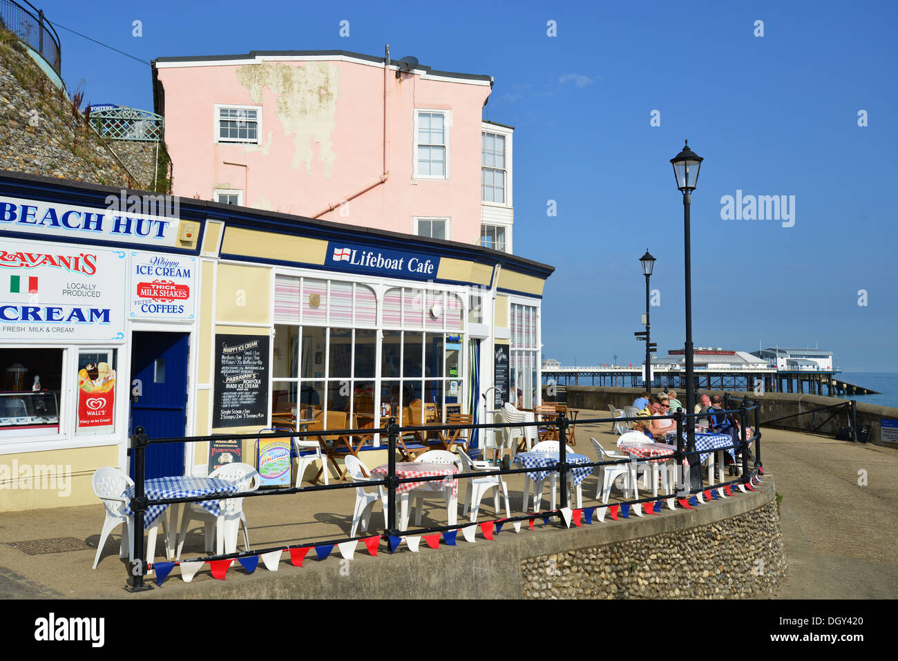 Lifeboat Cafe on beach promenade, Cromer, Norfolk, England, United ...