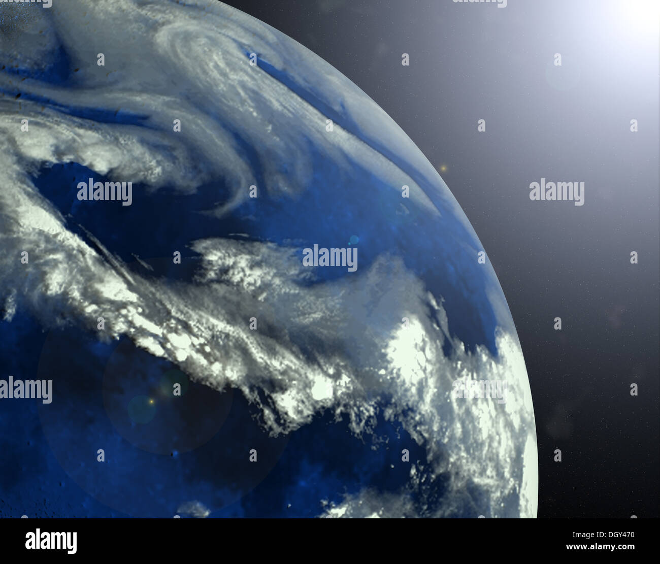 planet earth with rising sun Stock Photo - Alamy