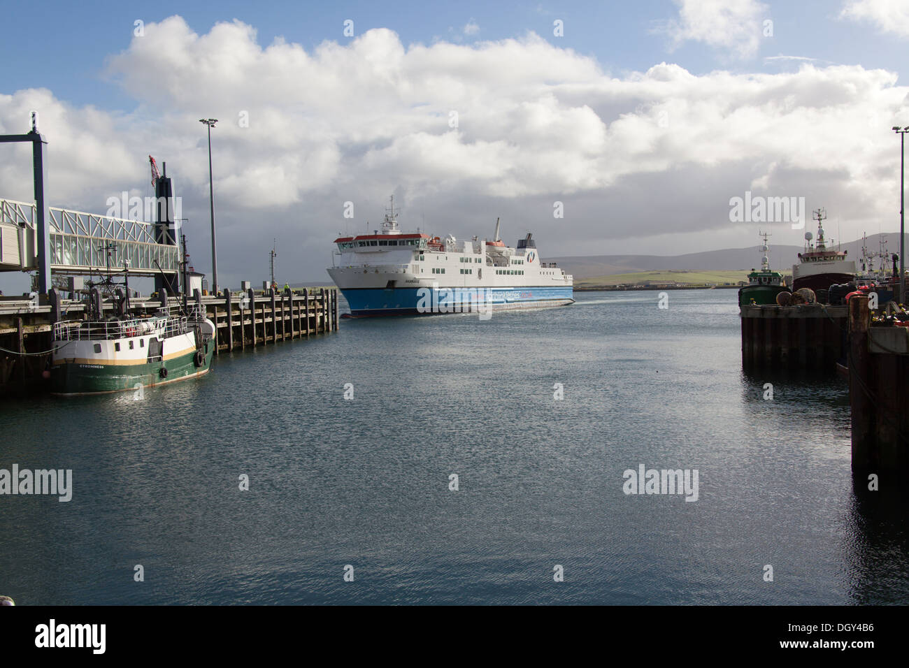 Islands of Orkney, Scotland. The Northlink ferry, MS Hamnavoe, arriving ...