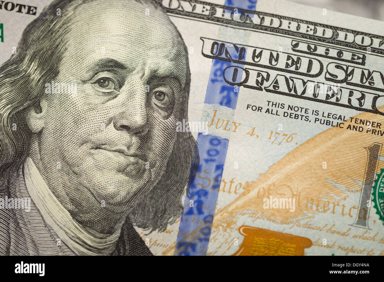 Abstract Detail of the Newly Design U.S. One Hundred Dollar Bill Stock ...