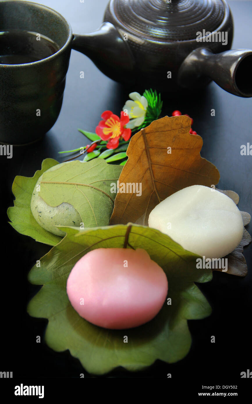 Kashiwa-mochi (Rice cake wrapped in an oak leaf Stock Photo - Alamy