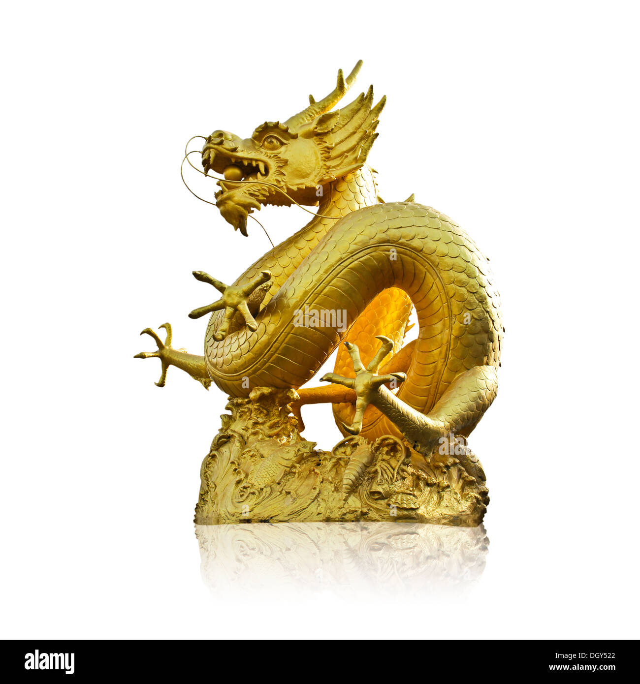 Chinese Golden Dragon Statue isolated on white background Stock Photo ...