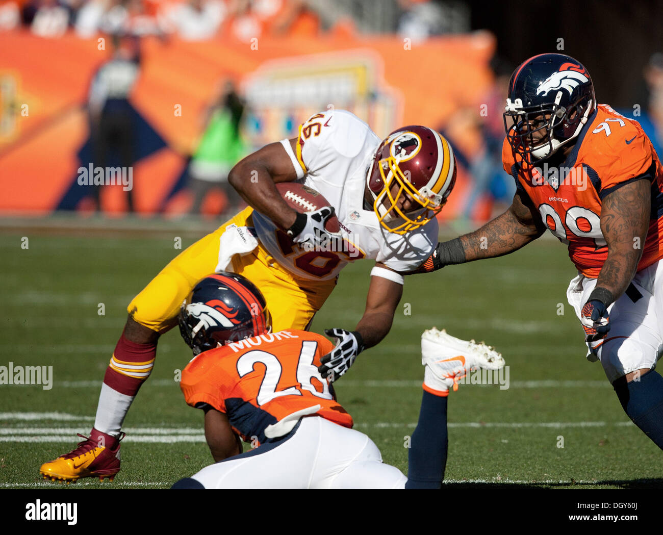 Denver, Colorado, USA. 27th Oct, 2013. Redskins RB ALFRED MORRIS, top ...