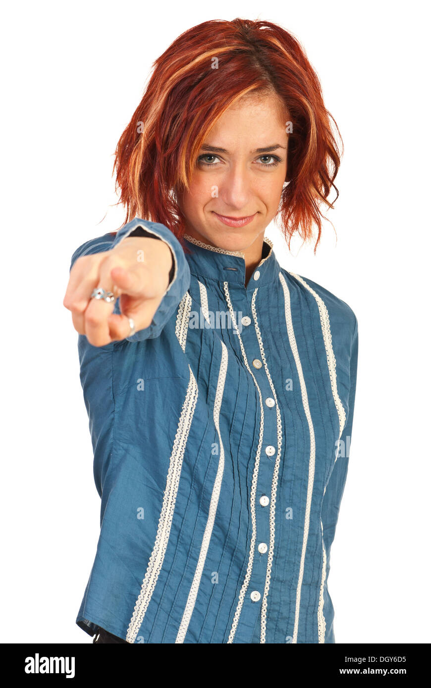 Executive woman pointing to you isolated on white background Stock ...