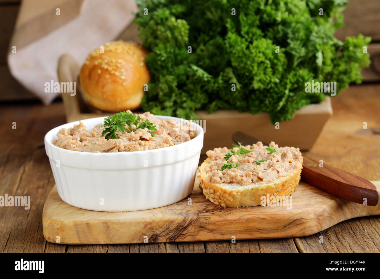 homemade meat snack chicken liver pate with parsley Stock Photo - Alamy