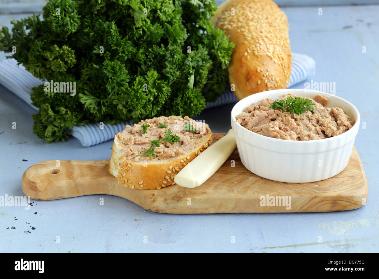 homemade meat snack chicken liver pate with parsley Stock Photo - Alamy