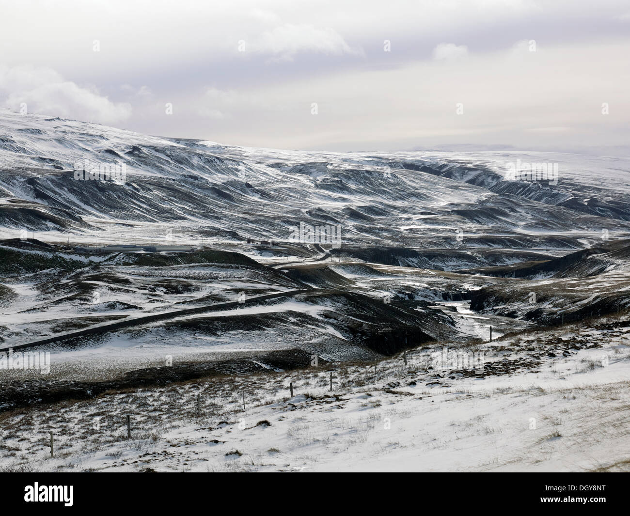 Snow-covered volcanoes on Ring Road No 1, North Iceland, Iceland Stock ...