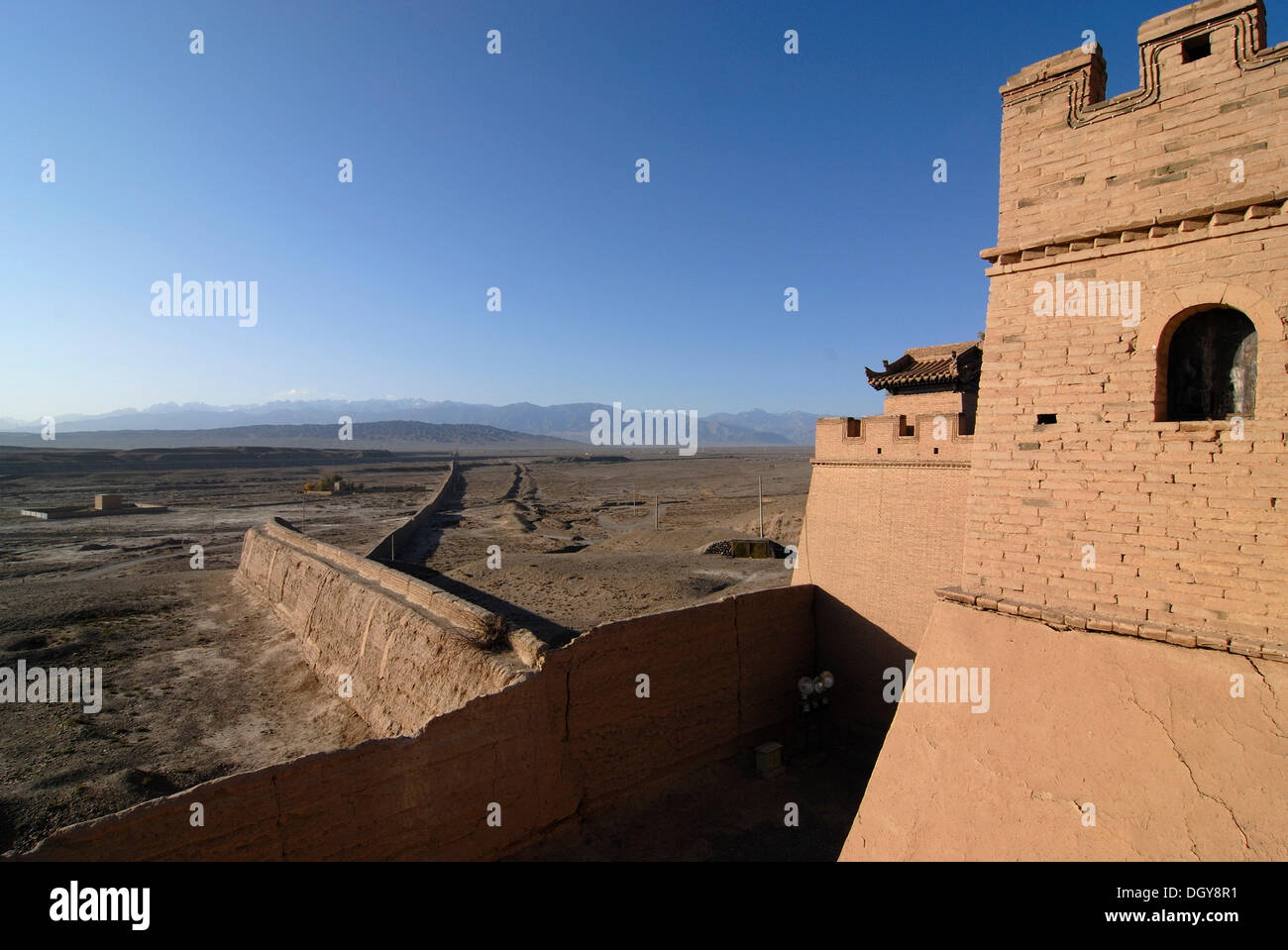 Jiayuguan fortress with gatehouse at the western end of the Great Wall ...