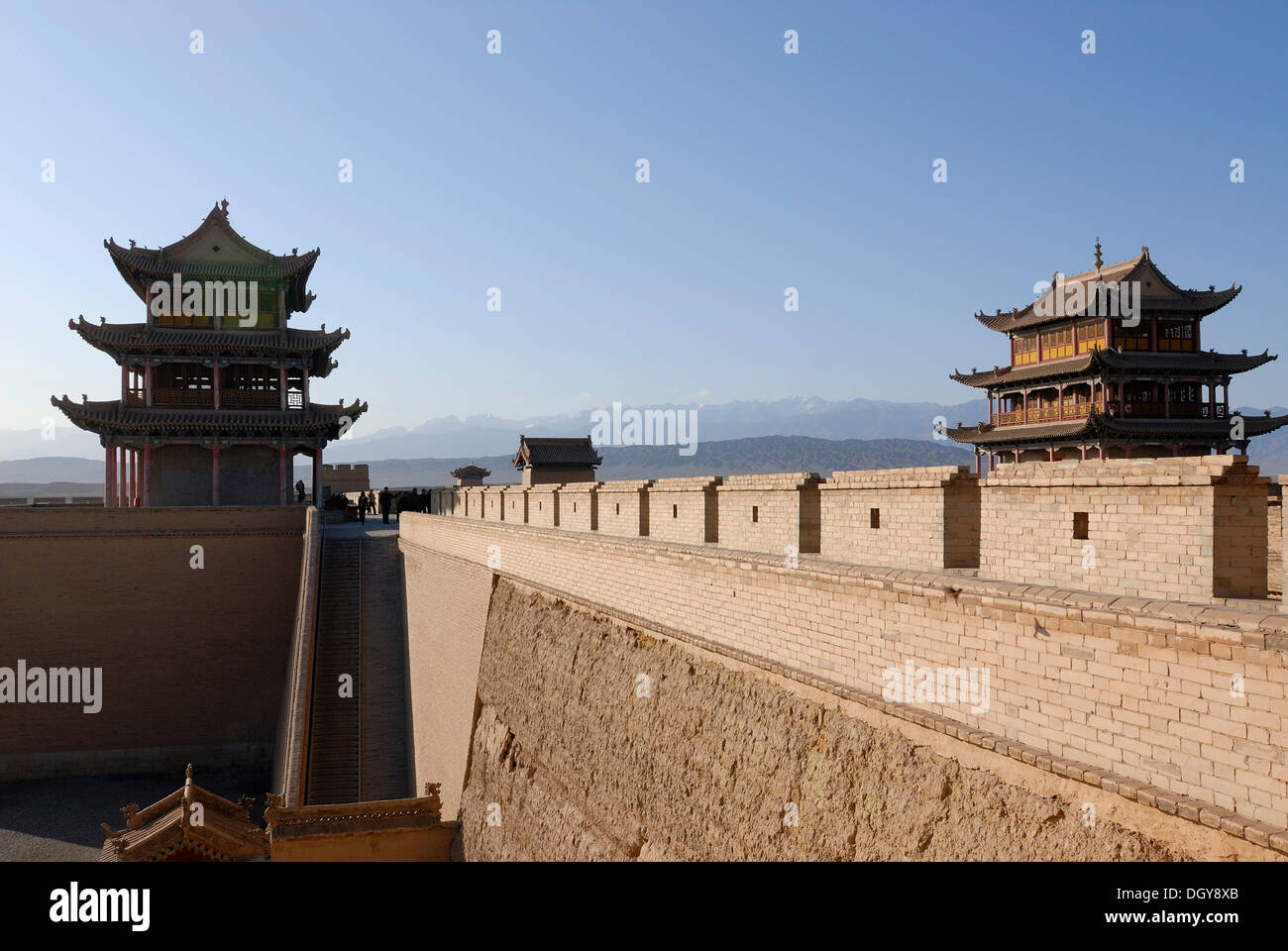 Jiayuguan fortress with two gatehouses at the western end of the Great ...