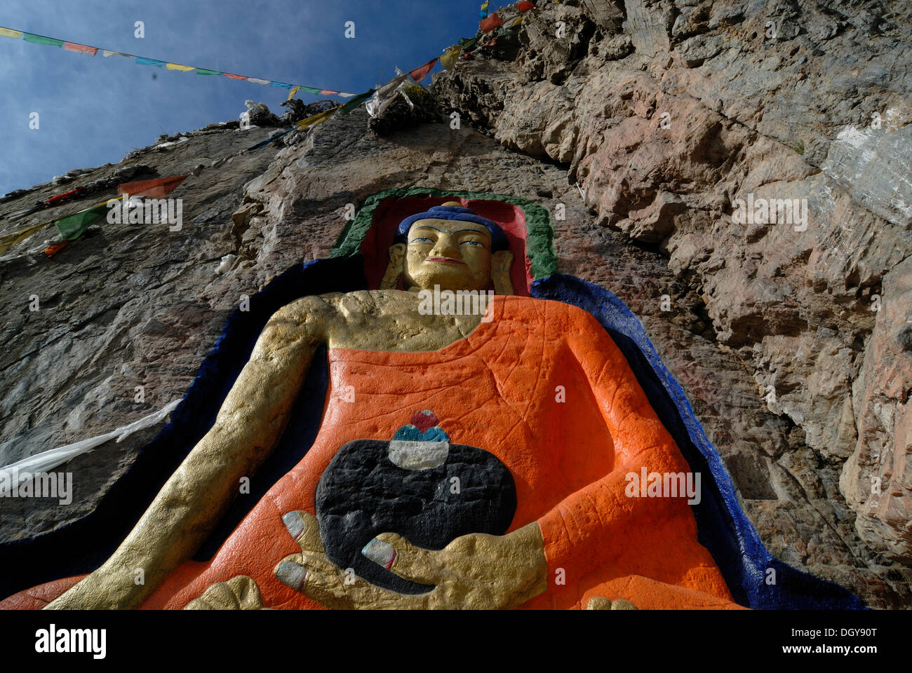 Large painted Buddha carved in stone, stone Buddha, 11 km outside the ...