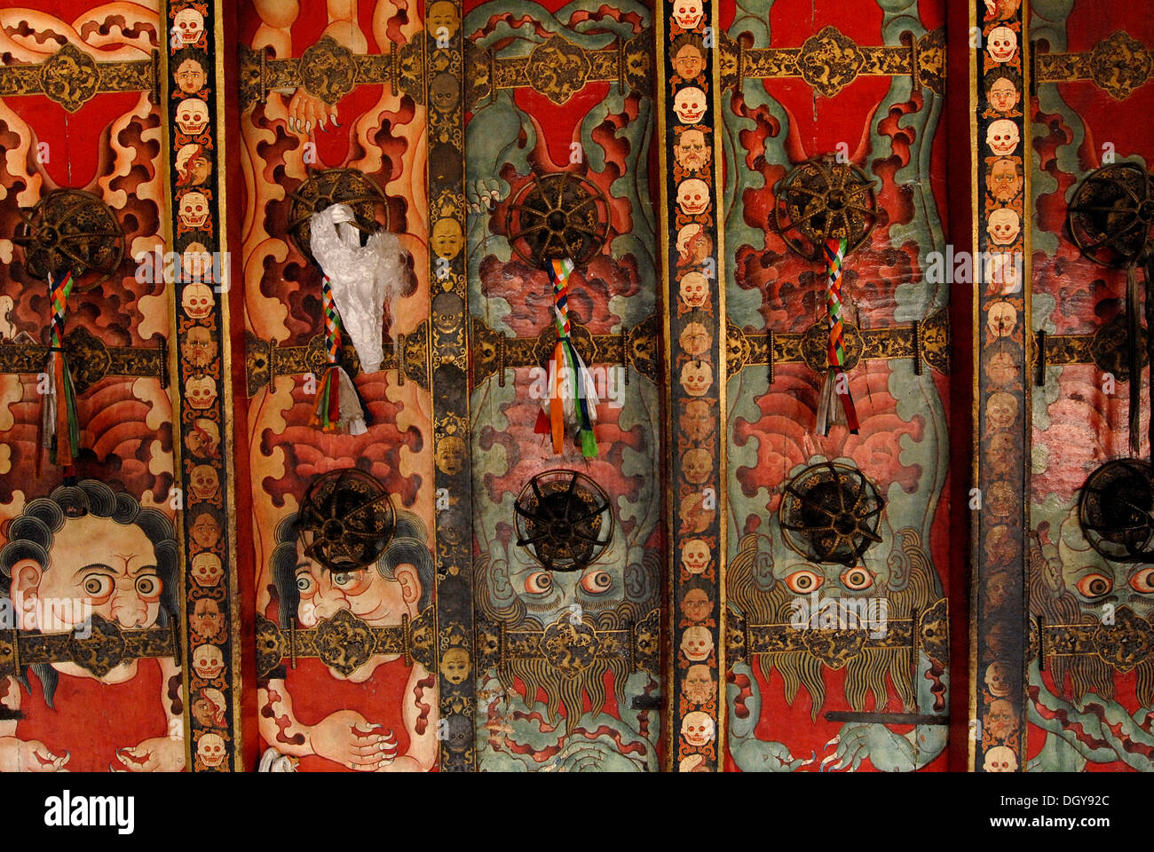 Painted door in the Nechung monastery of the Tibetan state oracle ...