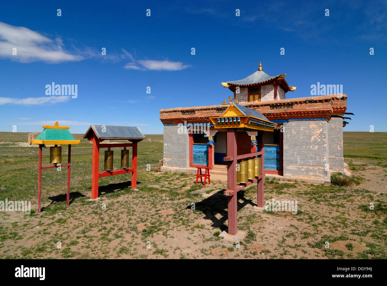 Small Buddhist monastery with a prayer wheels, Dundgov Aimak, Mongolia ...
