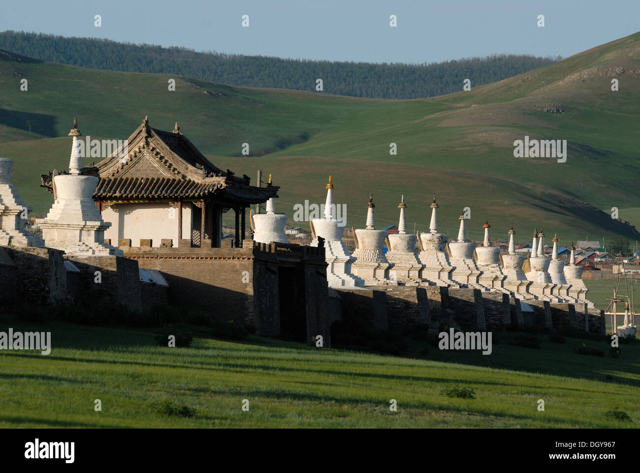 Stupa and gatehouse of the outer wall of Erdene Zuu Khiid Monastery ...