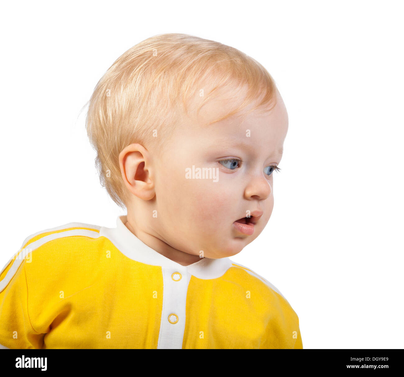 the small beautiful child isolated on a white background Stock Photo ...
