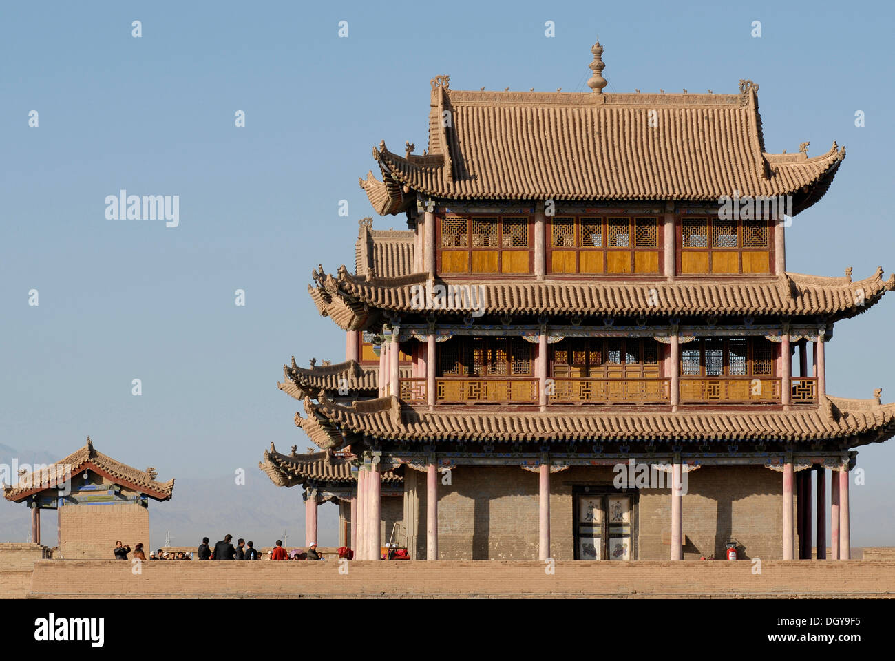 Jiayuguan Fortress with two gatehouses at the western end of the Great ...