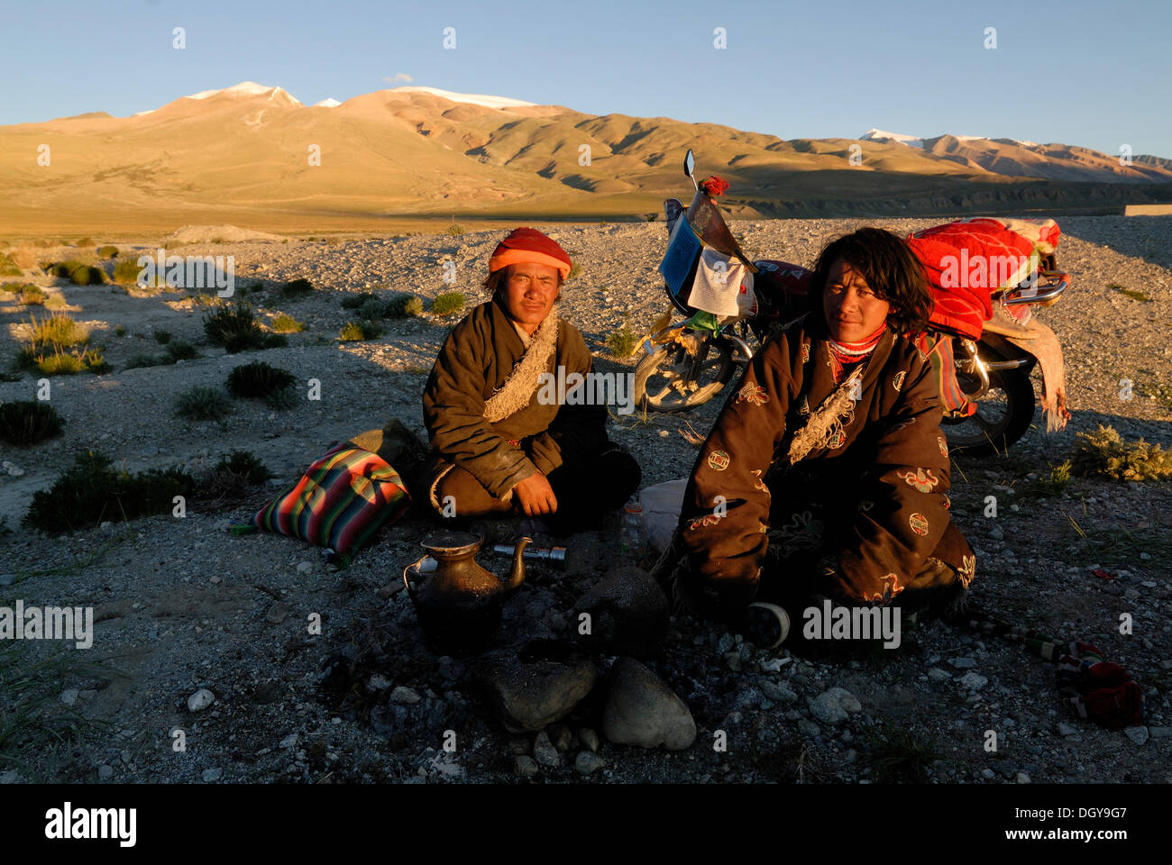Tibetan pilgrims with decorated and packed bikes on their way to Mount ...